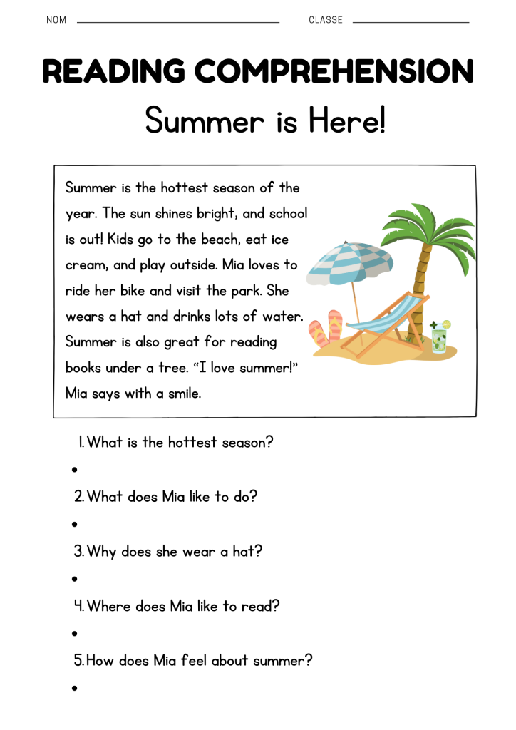 Summer Break Reading Comprehension Passages with Questions | K-2 ...