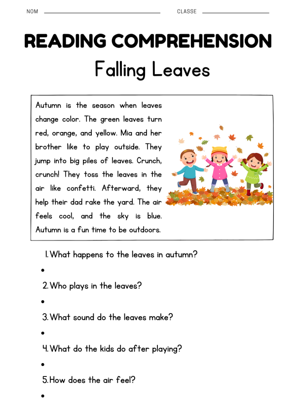Autumn Begins Reading Comprehension Passages with Questions | K-2 Fall ...