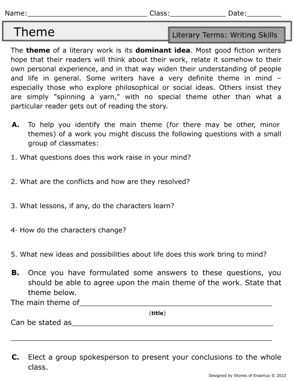 Theme & Character Study Analysis Guide for Writing Students Grades 7-10 ...
