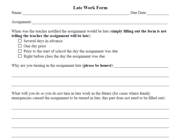 Late Work Form | Made By Teachers
