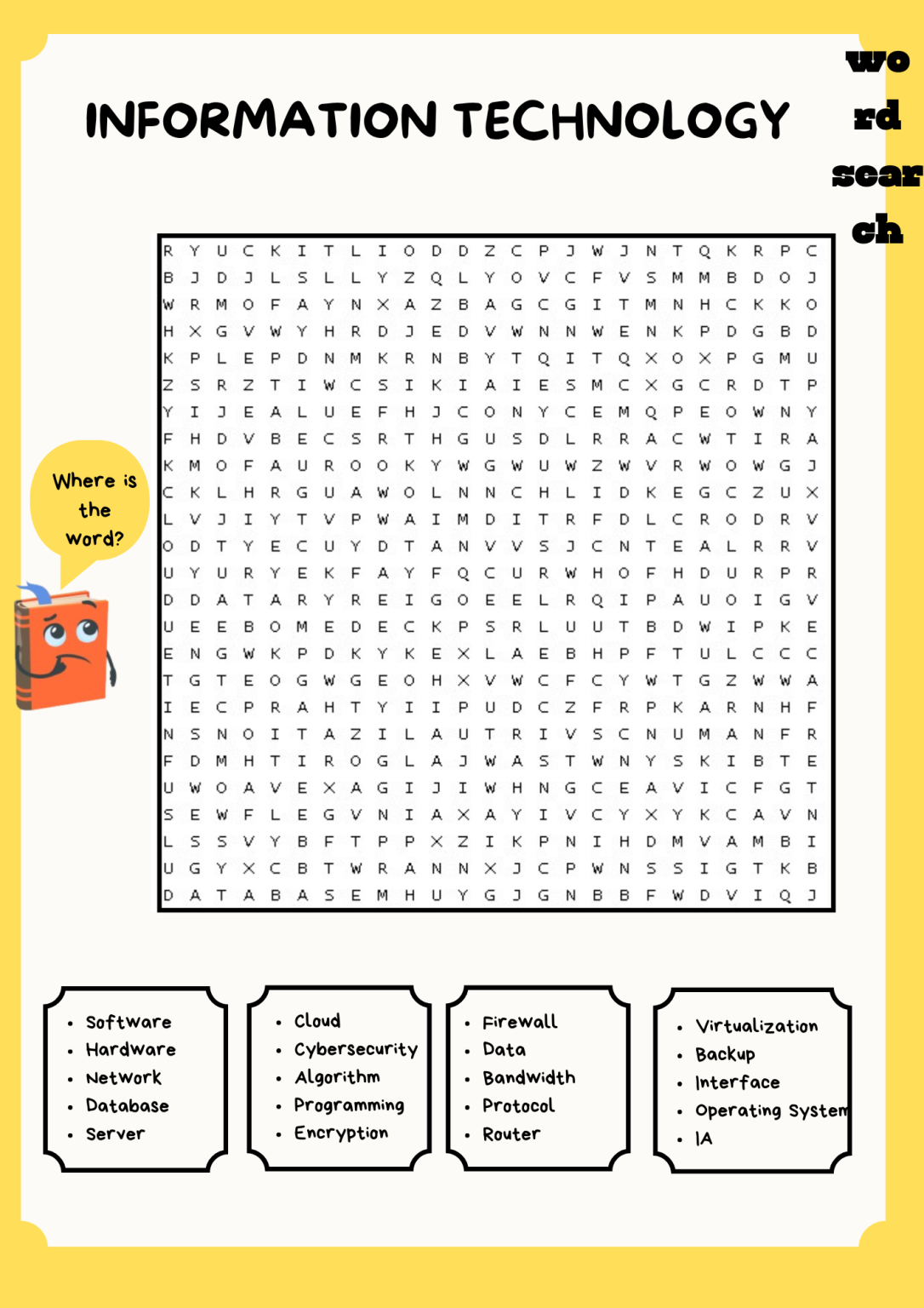 INFORMATION TECHNOLOGY WORD SEARCH PUZZLE WORKSHEET ACTIVITY - Made By ...
