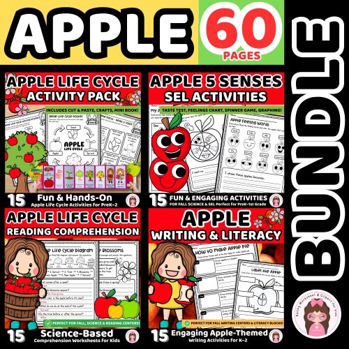 Apple Worksheets Bundle for Fall Activities Life Cycle Science and ...