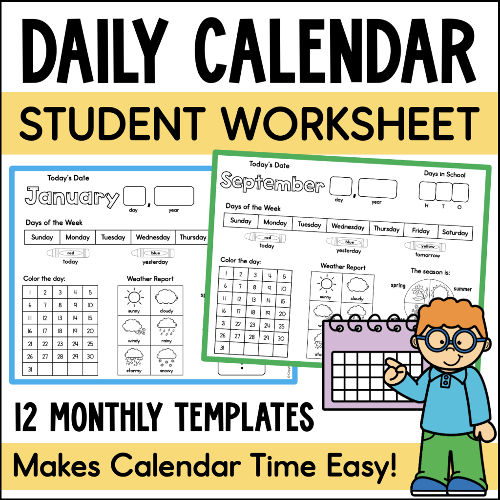 Daily Calendar Time Worksheet Templates for All 12 Months Morning ...