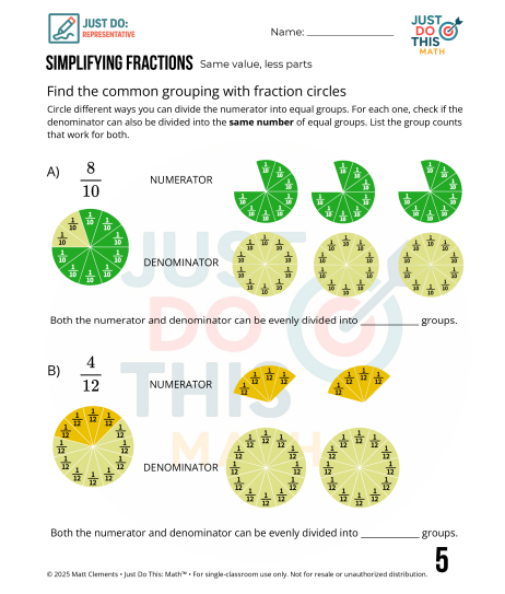 Differentiated Simplifying Fractions Worksheets - Concrete, Visual ...