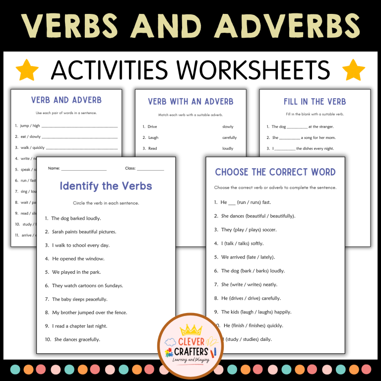 Printable Verbs and Adverbs Grammar Worksheets for Grade 1, 2, 3 - Made ...