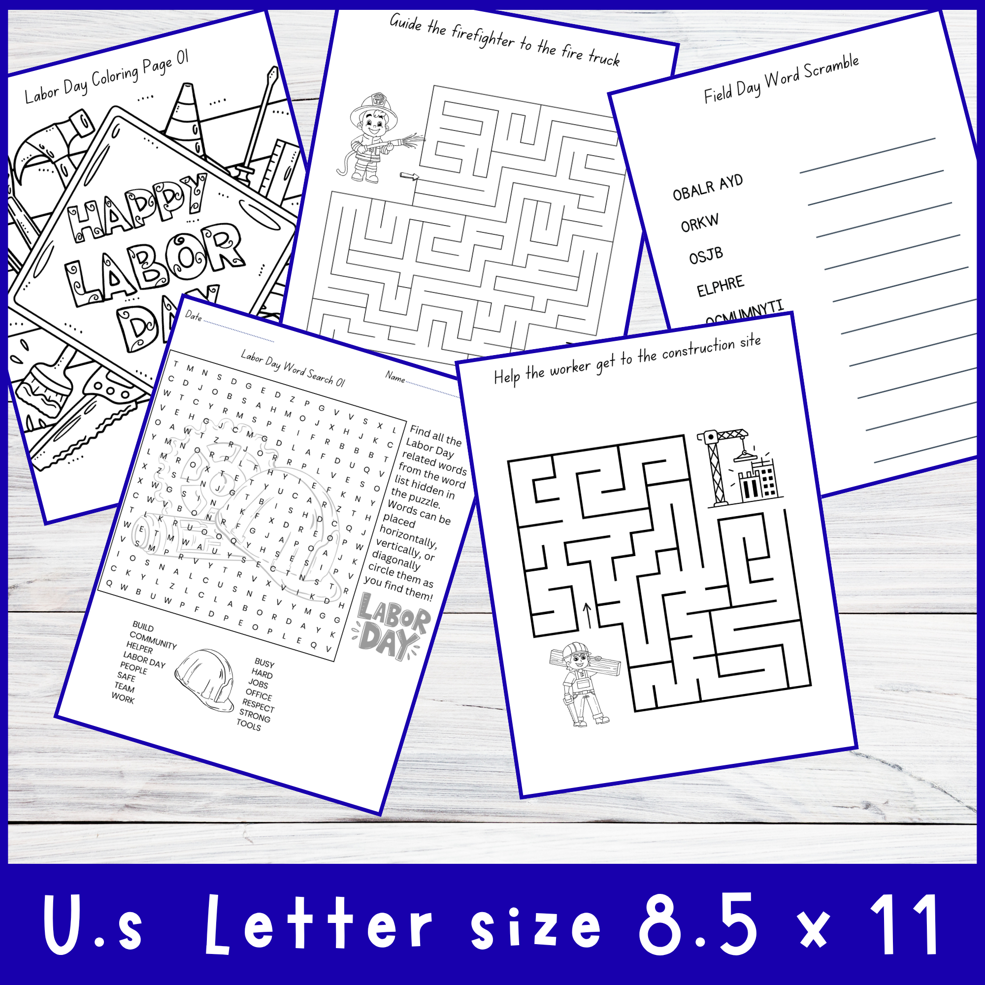 No Prep Labor Day Word Search, Word Scramble, Mazes and Coloring Page ...