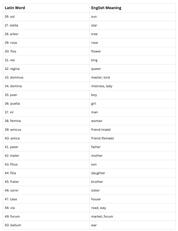 100 latin words and their meanings in english - Made By Teachers