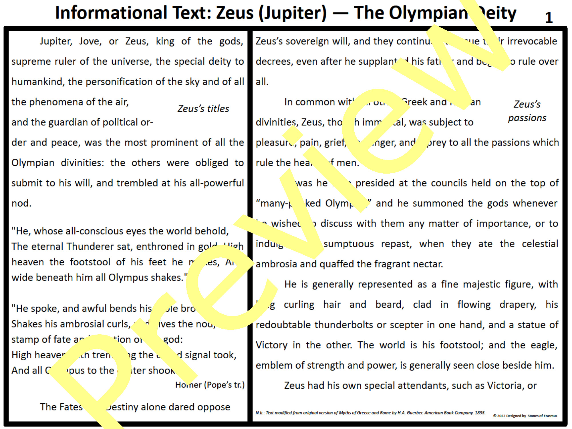 12 Olympians Greek and Roman Gods & Goddesses Thematic Unit Grades 8-11 ...