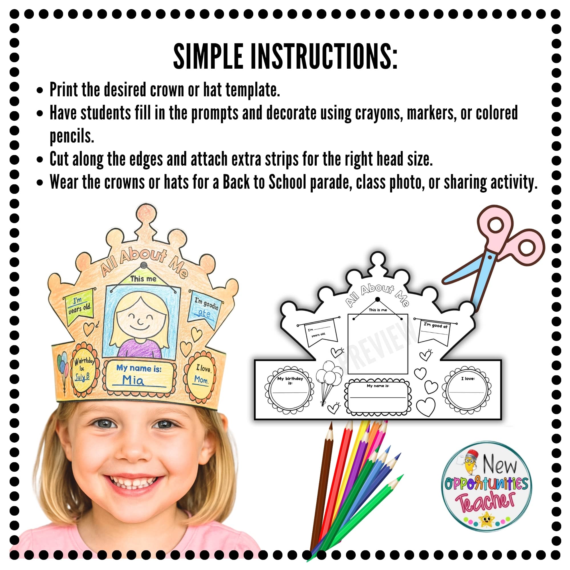 All About Me Hat and Crown Craft, First Week of School Paper Craft ...