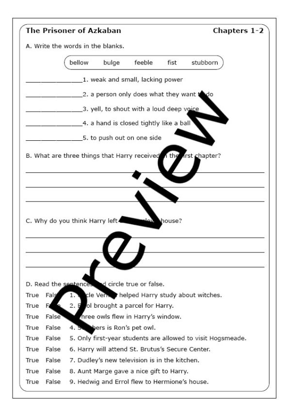 Harry Potter and the Prisoner of Azkaban worksheets | Made By Teachers