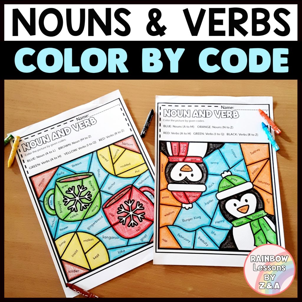 Winter Nouns and Verbs Sort | Winter Color By Code - Made By Teachers