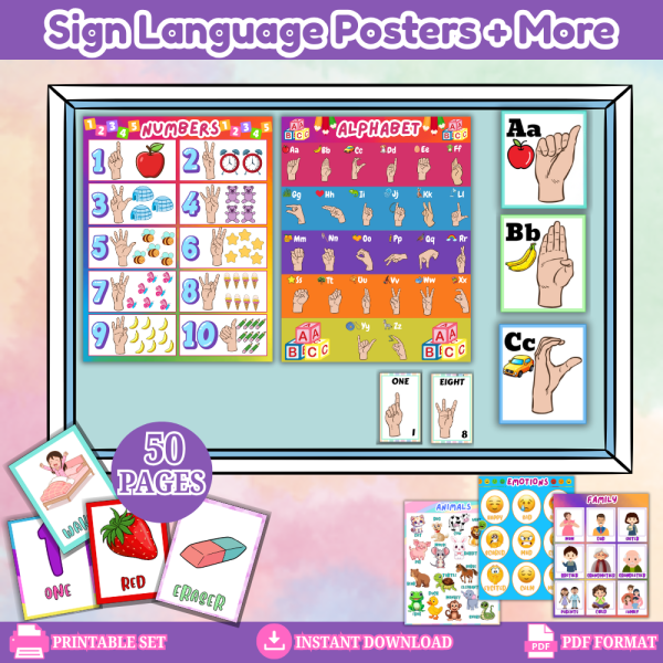 Sign Language, Bulletin Boards, Posters, Charts and Card Cut Outs-Speak ...