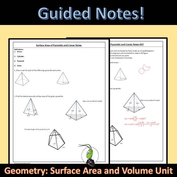 Surface Area of Pyramids and Cones Geo Guided Notes Surface Area and ...