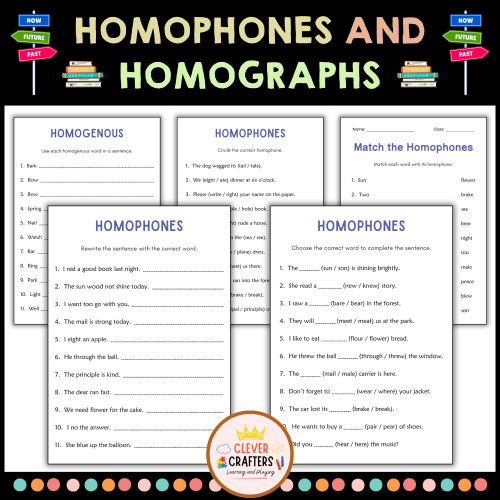 Printable Homophones and Homographs Grammar Worksheets for 1st 2nd 3rd ...