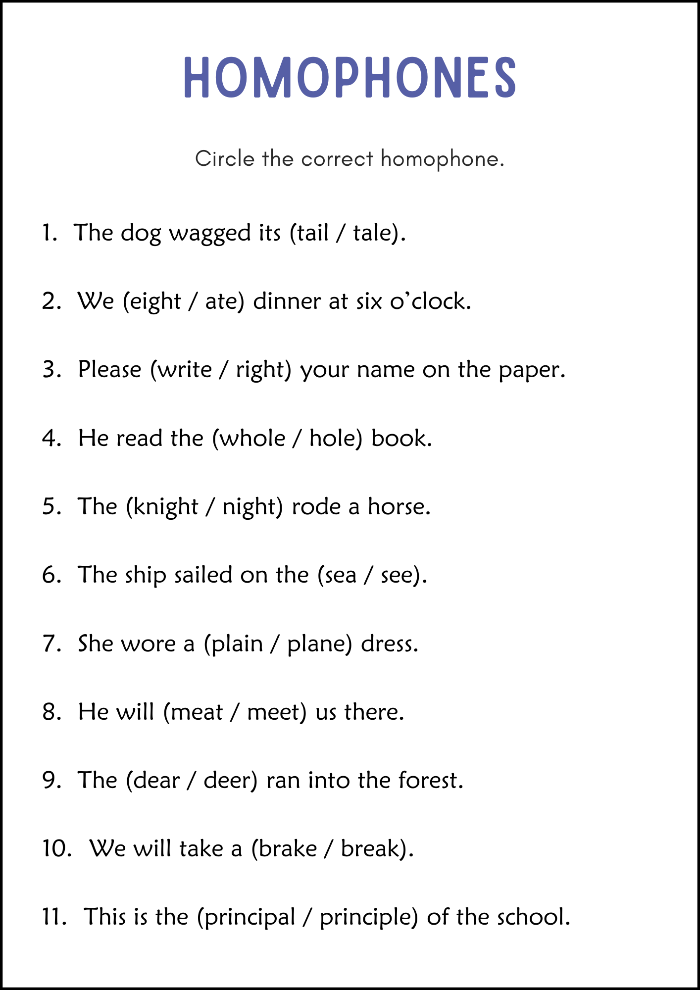 Printable Homophones and Homographs Grammar Worksheets for 1st 2nd 3rd ...