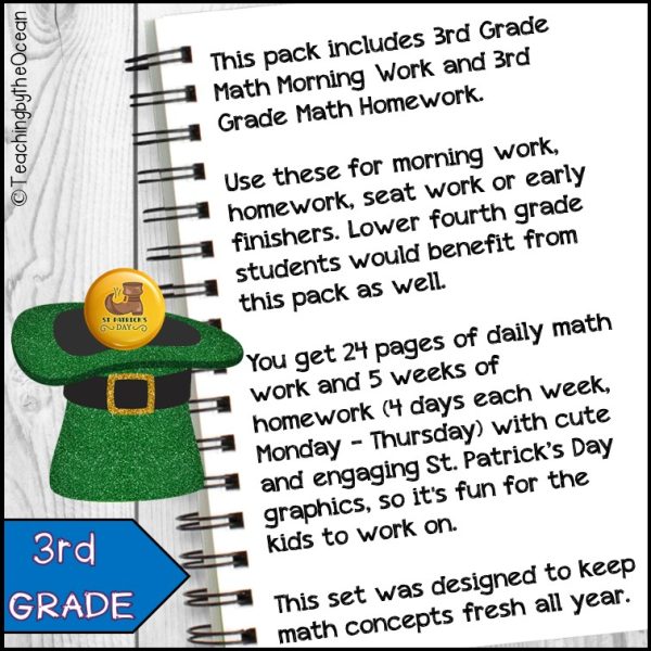 3rd Grade Math Morning Work and 3rd Grade Math Homework St. Patrick's ...