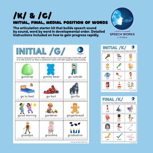 /K/ & /G/ Articulation Practice – Initial, Medial, Final Word Positions ...