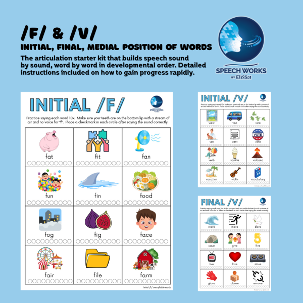 /F/ & /V/ Articulation Worksheets – Initial, Medial, Final Word ...