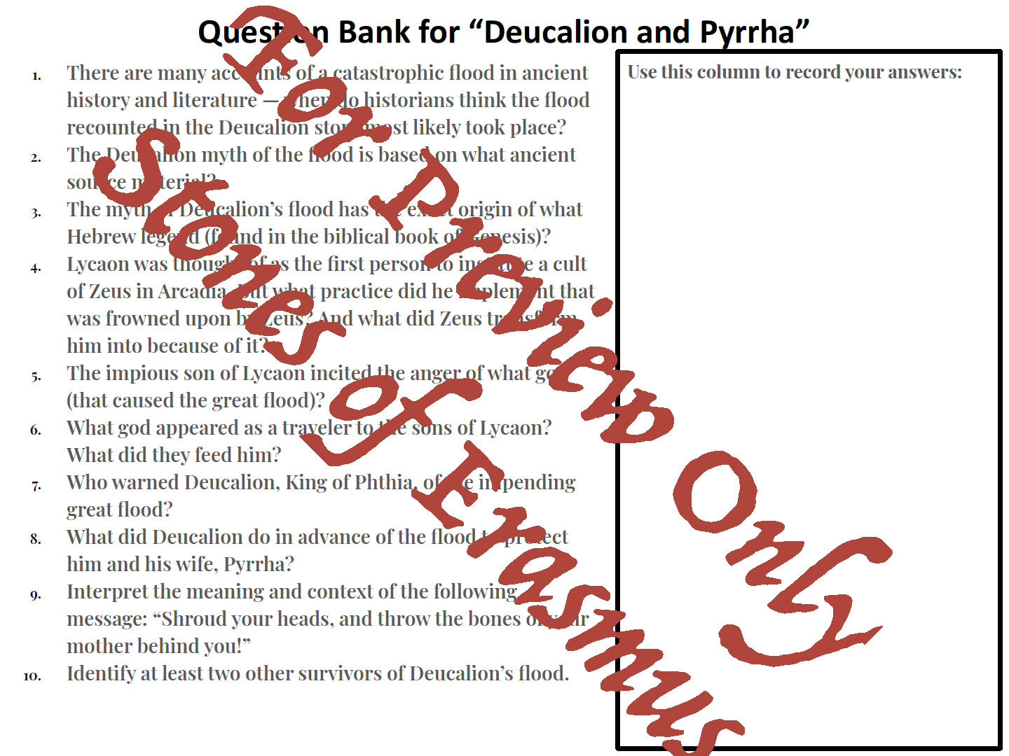 Deucalion & Pyrrha Flood Myth Greek Mythology Study Series for Grades 8 ...