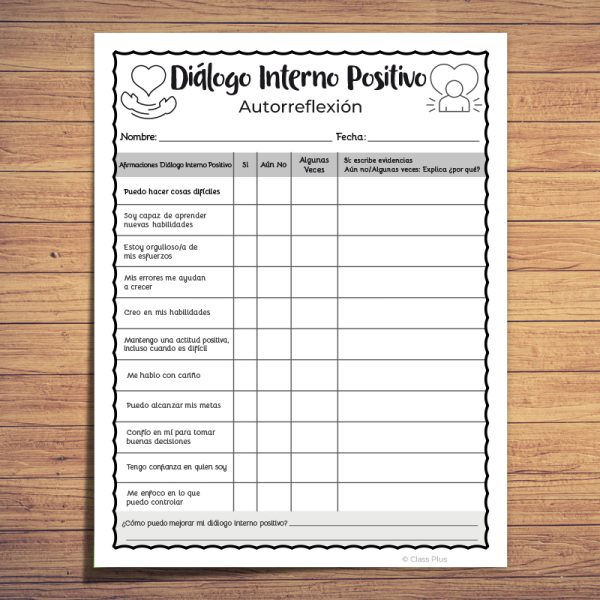 Free Positive Self Talk Reflection Chart Bilingual English and Spanish ...