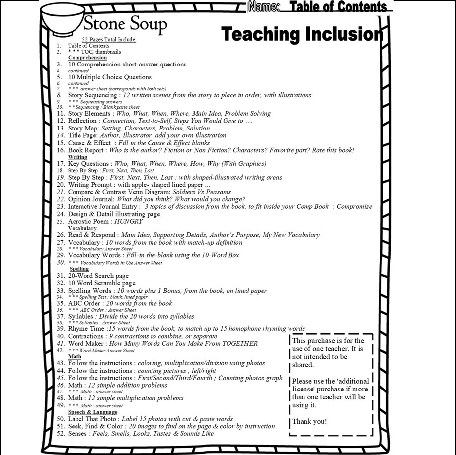 Stone Soup Read Aloud Book Study Companion Reading Comprehension ...