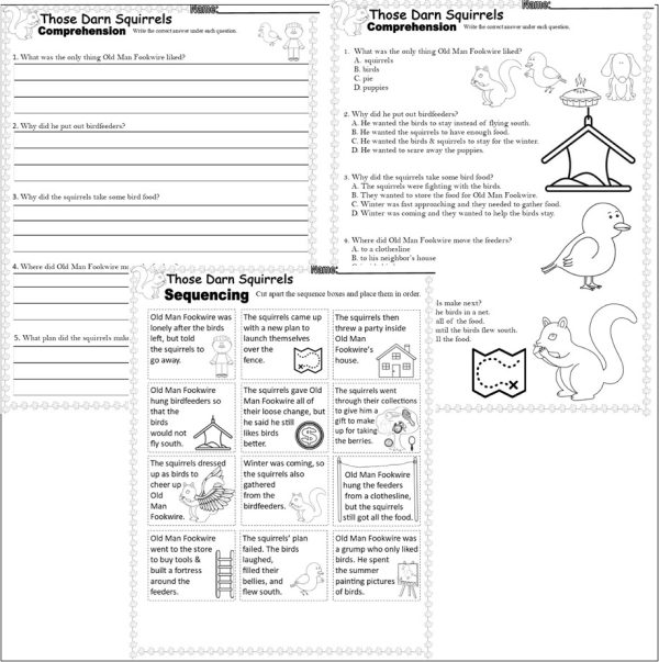 Those Darn Squirrels Fall Reading Comprehension Quiz & Sequencing ...