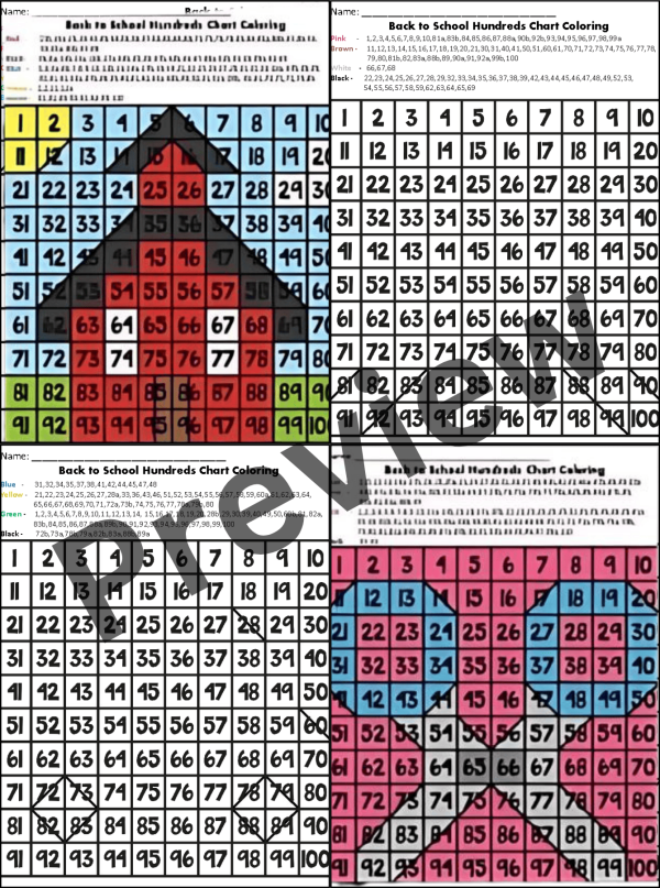 First Day Of Back To School Hundreds Chart Mystery Pictures Math ...