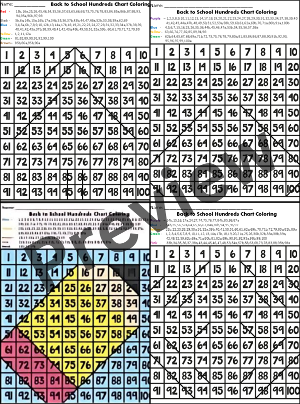 First Day Of Back To School Hundreds Chart Mystery Pictures Math ...