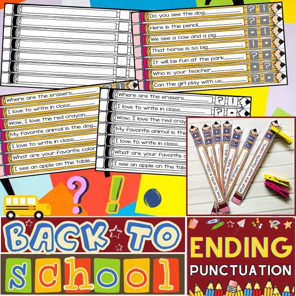 Ending Punctuation Pencil Clip Cards Activities | First Day of Back To ...