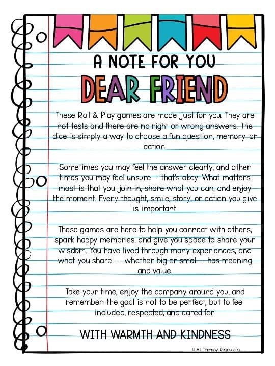 DEMENTIA ROLL DICE GAMES - No-Prep Memory & Reasoning Activities ...