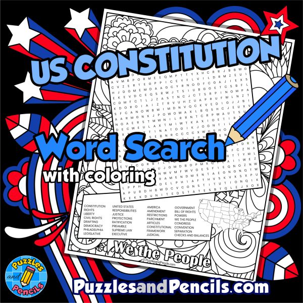 US Constitution Word Search Puzzle with Coloring | Constitution Day ...