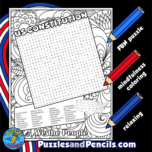 US Constitution Word Search Puzzle with Coloring | Constitution Day ...