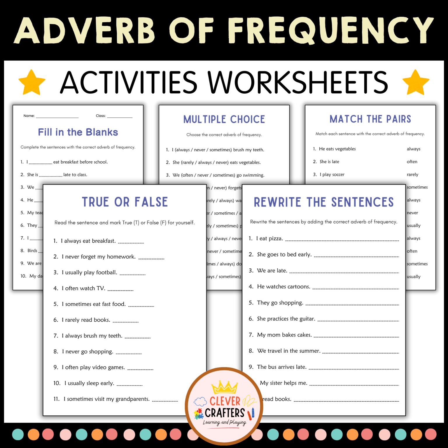 Adverb of Frequency Grammar Practice Worksheets - Exercise About ...