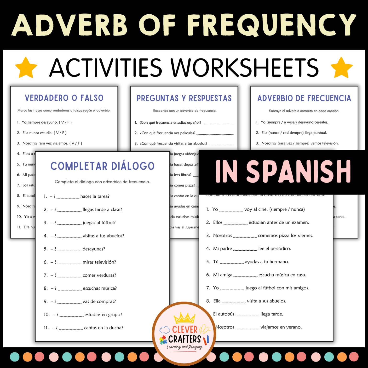 Adverb of Frequency Grammar Worksheets in Spanish - Adverbio de ...