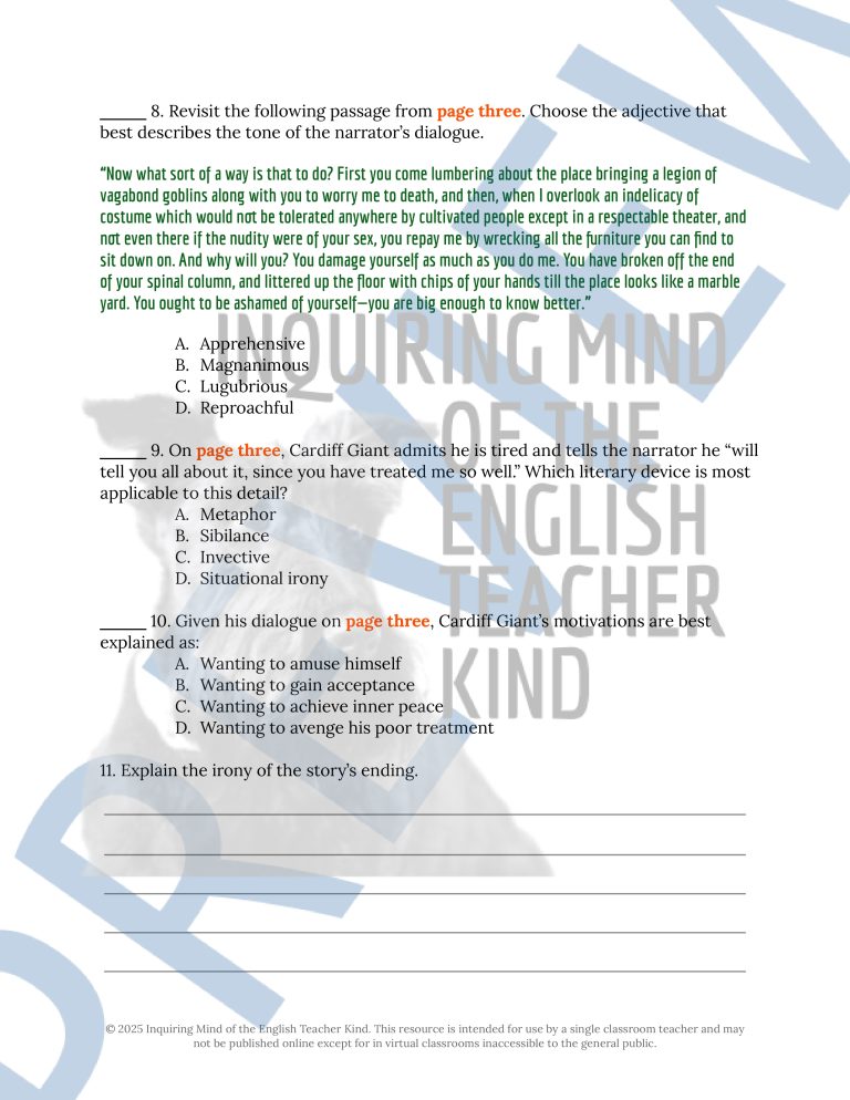 "A Ghost Story" by Mark Twain Literary Analysis Worksheet (Satire and ...
