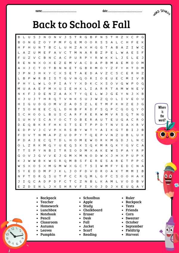 Back to School & Fall Word Search Puzzle Worksheet Activity | Made By ...