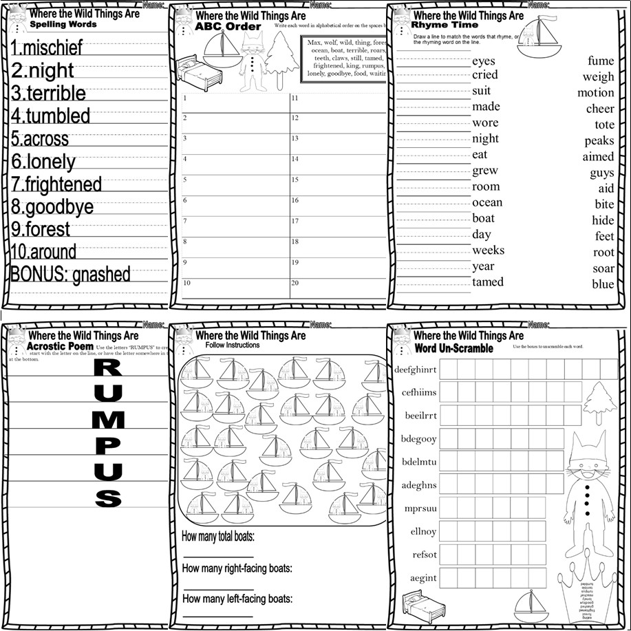 Where the Wild Things Are Book Companion Reading Comprehension ELA Math ...