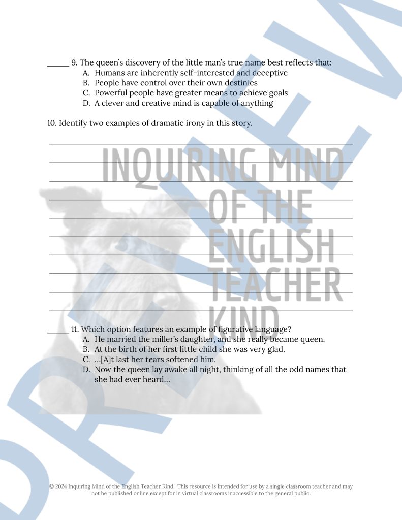 "Rumpelstiltskin" Close Reading Analysis Worksheet (Grimm's Fairy Tale ...
