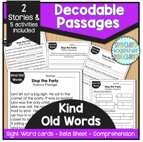 Kind Old Words Decodable Reading Passages Orton Gillingham Science of ...
