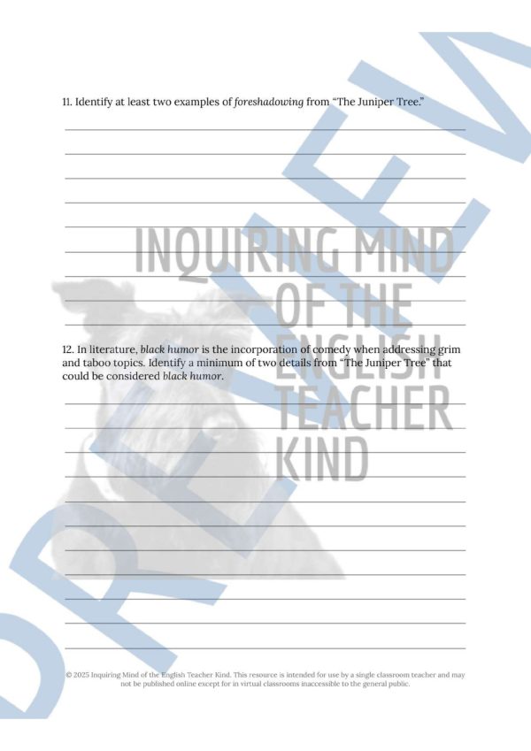 "The Juniper Tree" Close Reading Analysis Worksheet and Key (Grimm's ...