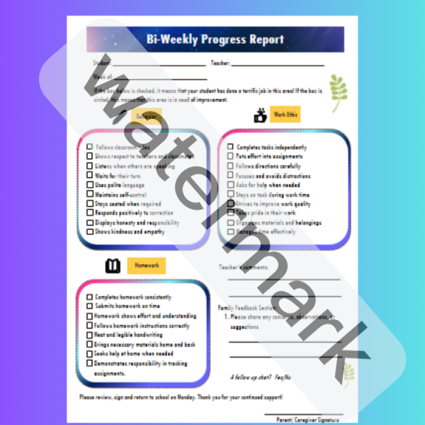 Editable SPACE theme Weekly,Bi-Weekly, Monthly Student Progress Report ...