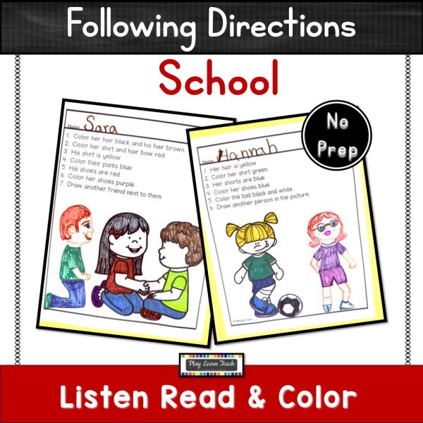 Following Directions Back to School Listening Reading Comprehension ...