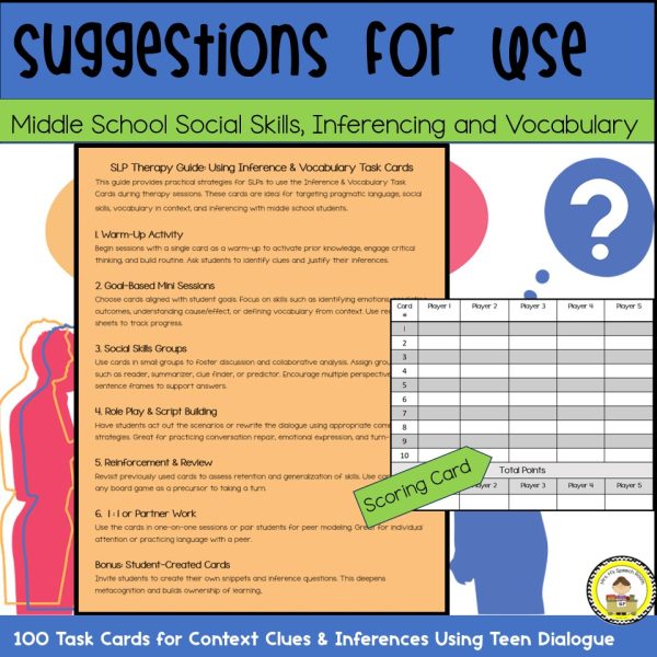 Middle School Speech Therapy Social Skills Inferences Vocabulary ...