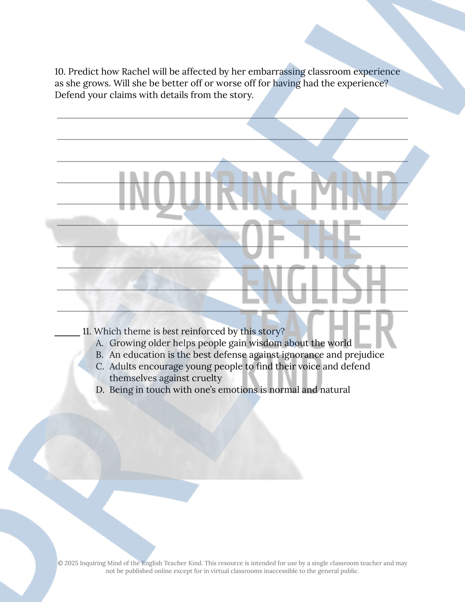 "Eleven" by Sandra Cisneros Literary Analysis Worksheet and Answer Key ...