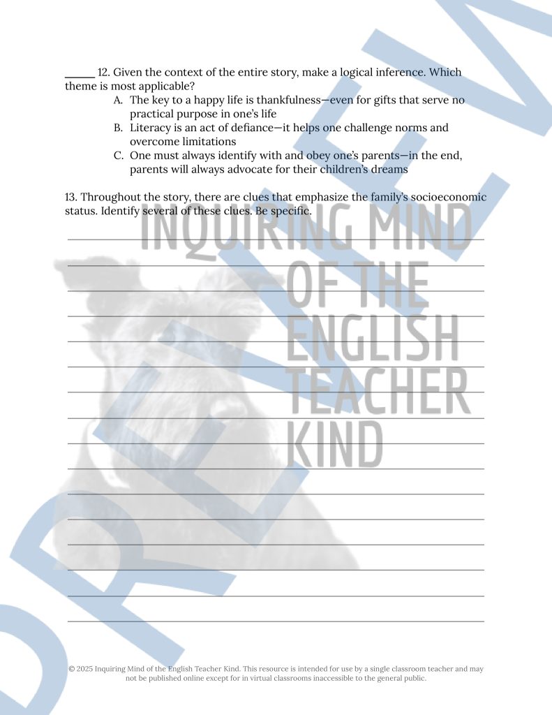 "Three Wise Guys" by Sandra Cisneros Quiz, Literary Analysis Worksheet ...