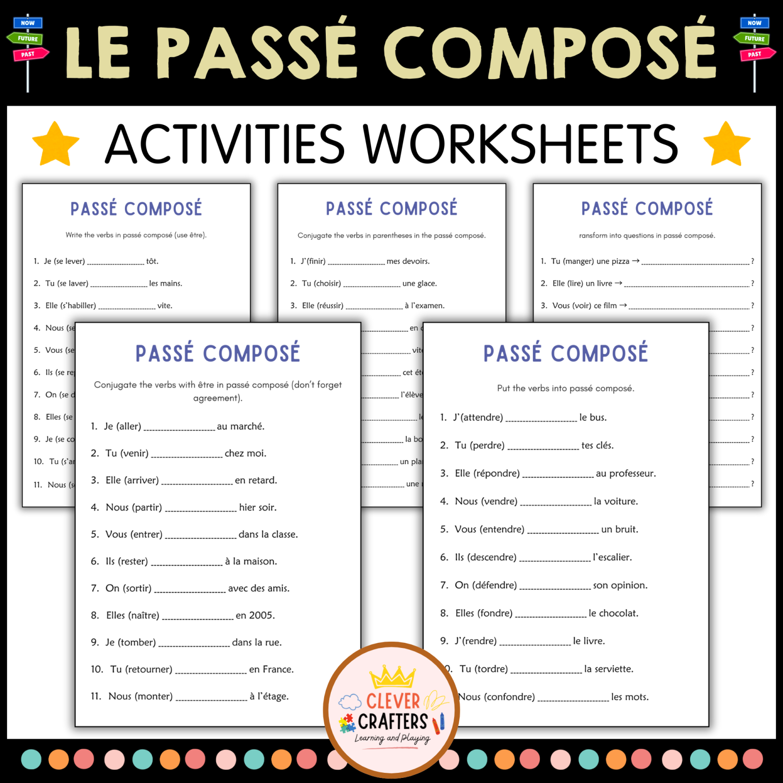 French Passé Composé Grammar Worksheets - Passé Composé Exercices à ...