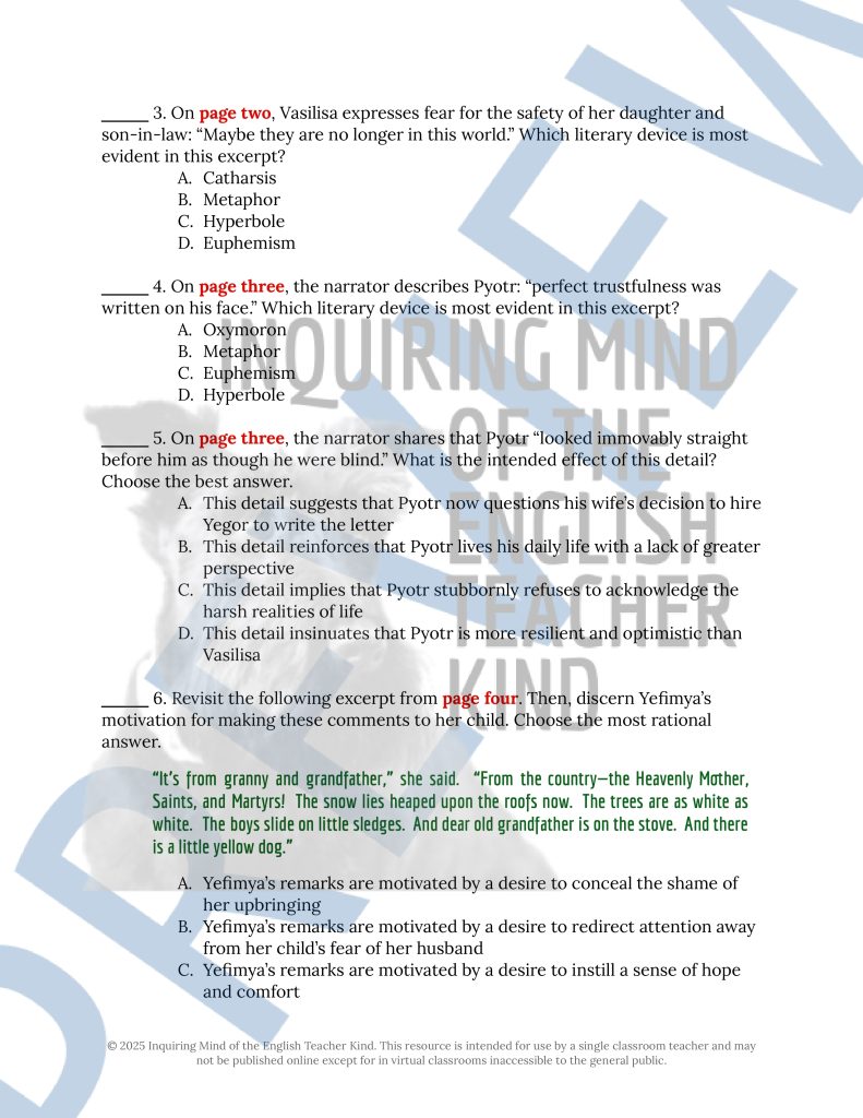 "At Christmas Time" by Anton Chekhov Analysis Worksheet | World ...