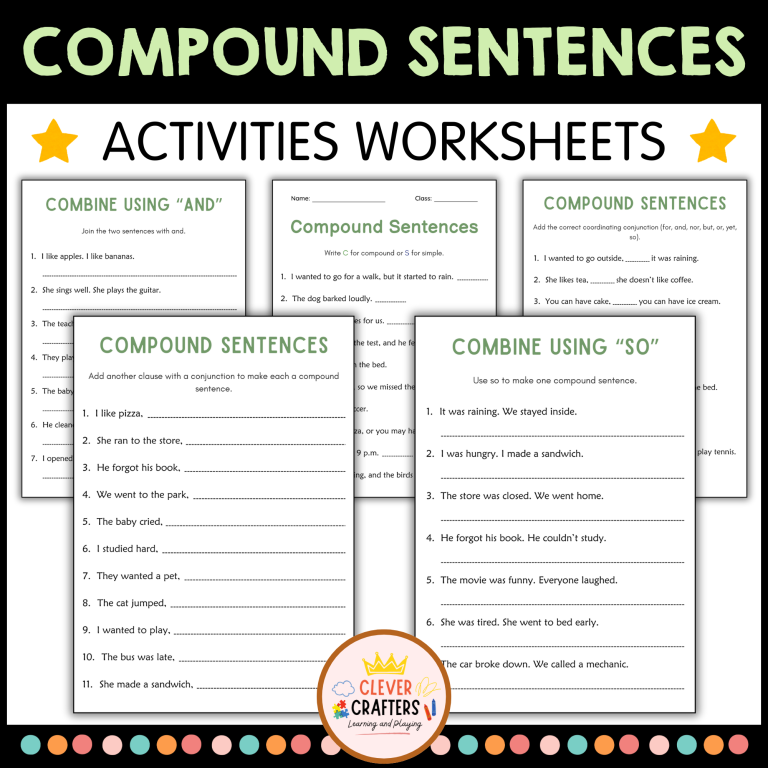 Compound Sentences Worksheet | Commas & Conjunctions | And, But, Or, So ...