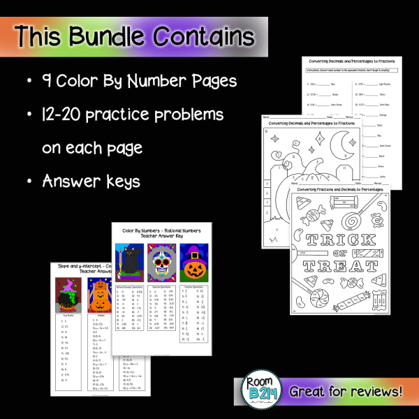 Middle School Math Halloween Color by Number Bundle | Made By Teachers