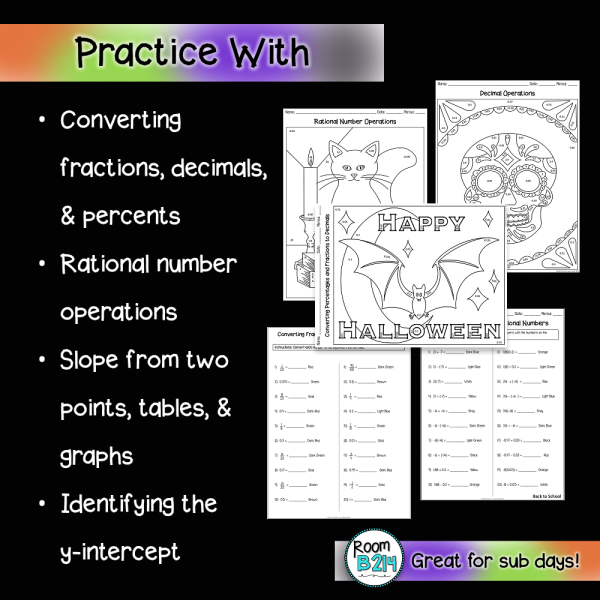 Middle School Math Halloween Color by Number Bundle | Made By Teachers